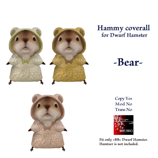 Second Life Marketplace - Ss.Hammy coverall (Bear) 3 color